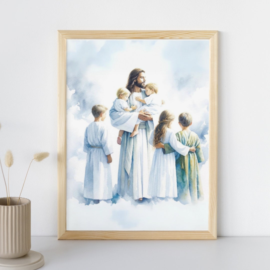 Jesus With Children Watercolor Print, LDS Baptism Gift Printable Boy ...