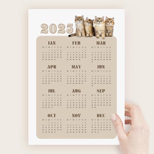 2025 Cat Calendar Printable, 2025 Yearly Annual Calendar Poster ...