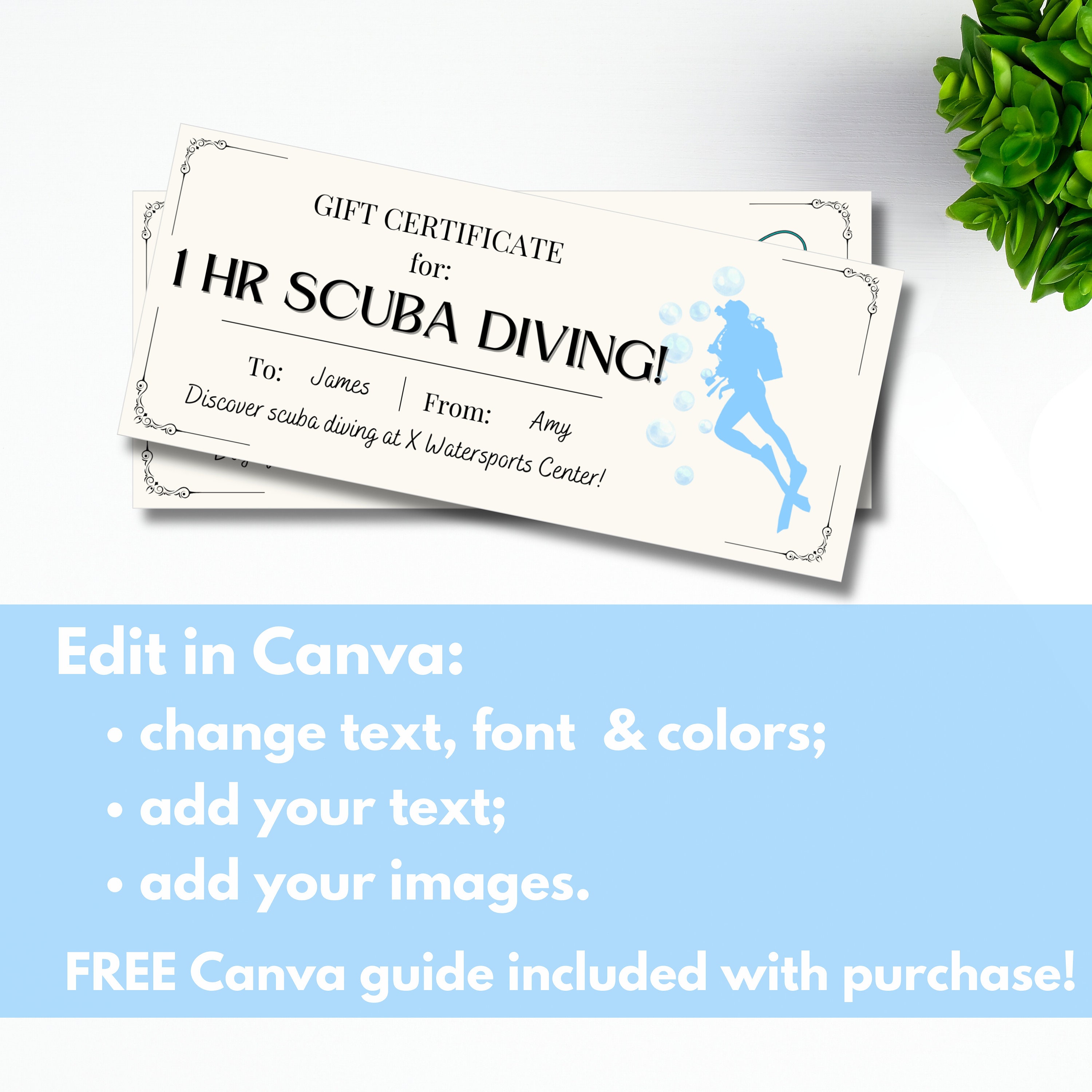 Editable Scuba Diving Gift Certificate Template, Underwater Adventure ...
