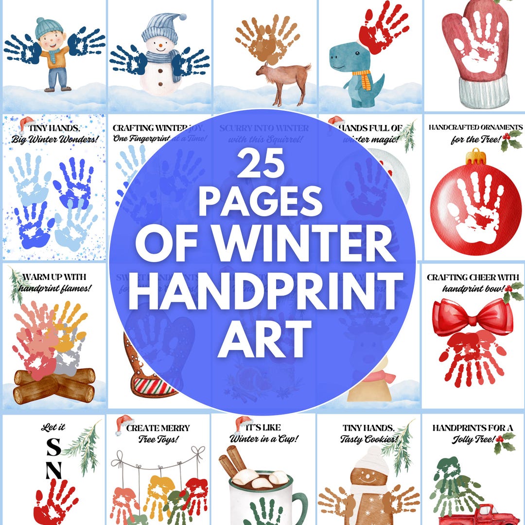Winter Handprint and Footprint Art Bundle, DIY Printable Craft ...