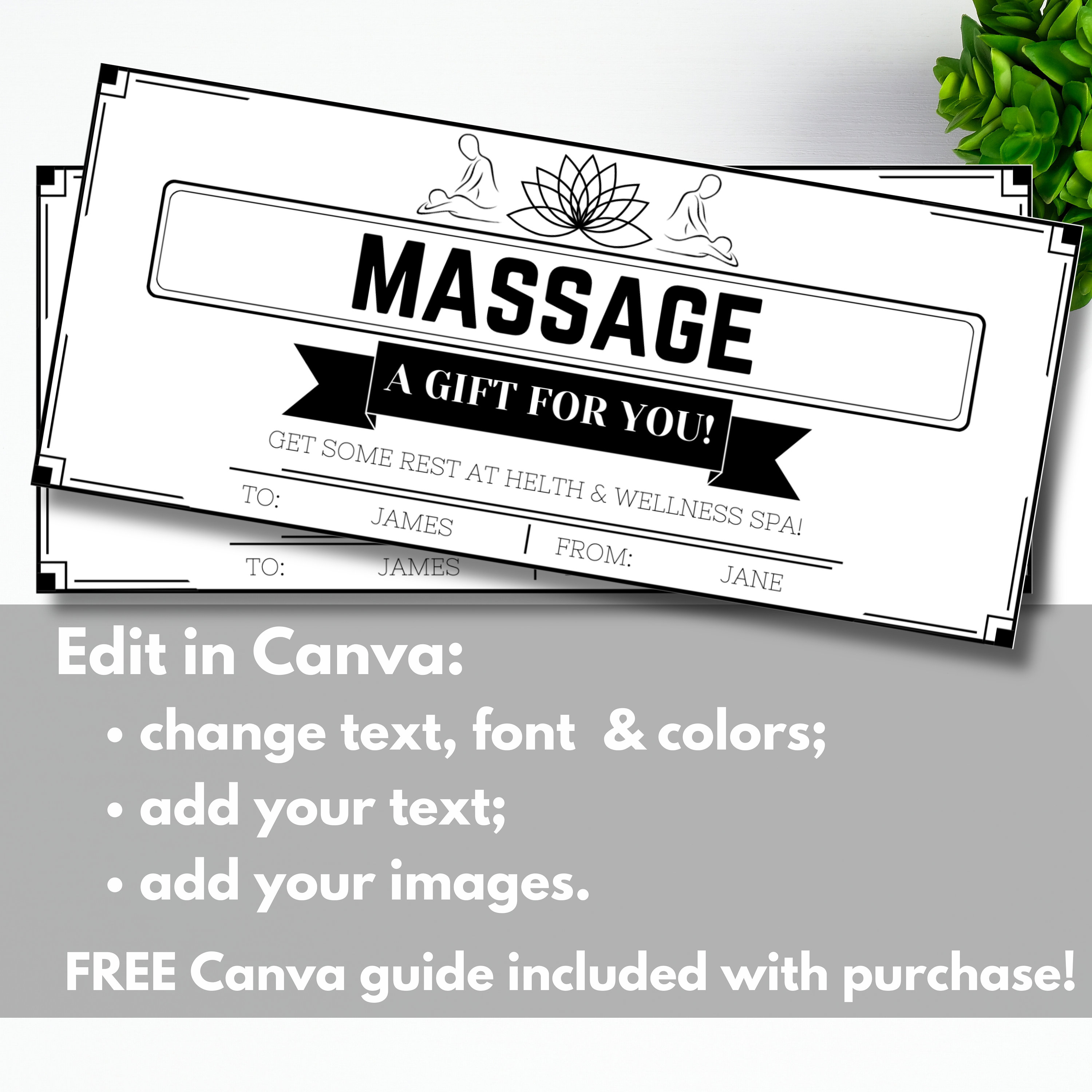 Massage Gift Certificate, Custom Wellness Gift Voucher Template, Spa ...