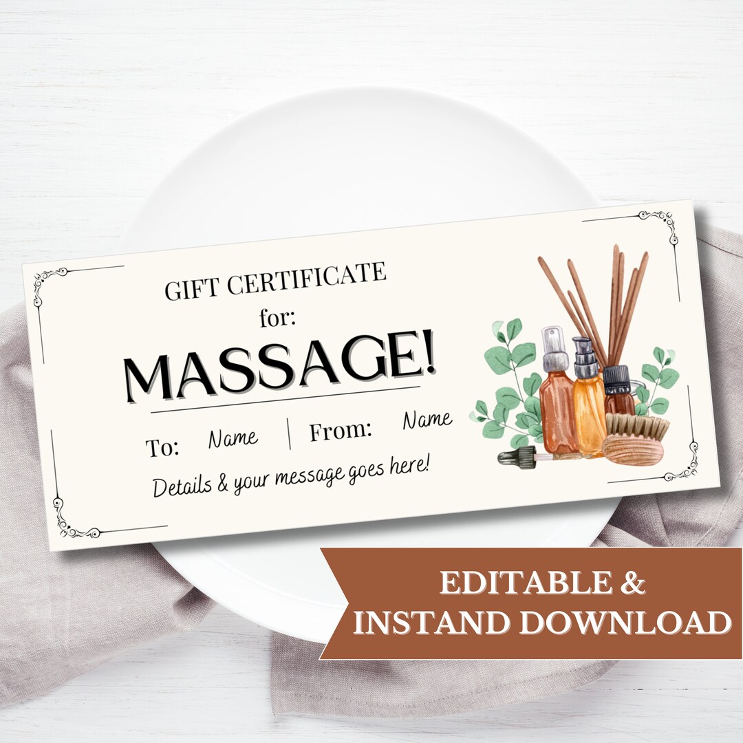 Massage Gift Certificate Template, Pampering Gift Coupon, Spa Gift for ...