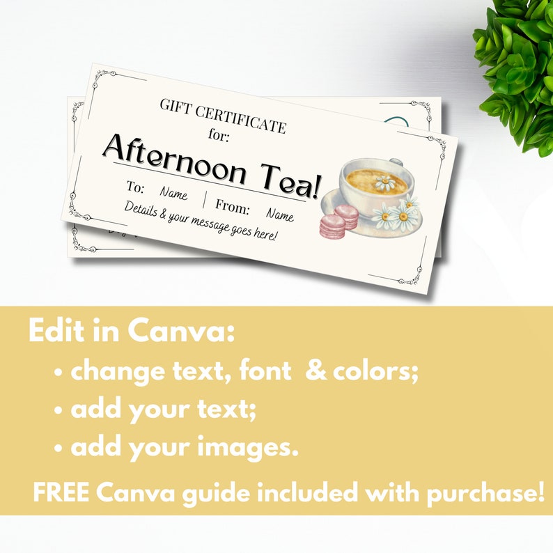 Editable Traditional Afternoon Tea Gift Certificate Template, Tea Time ...