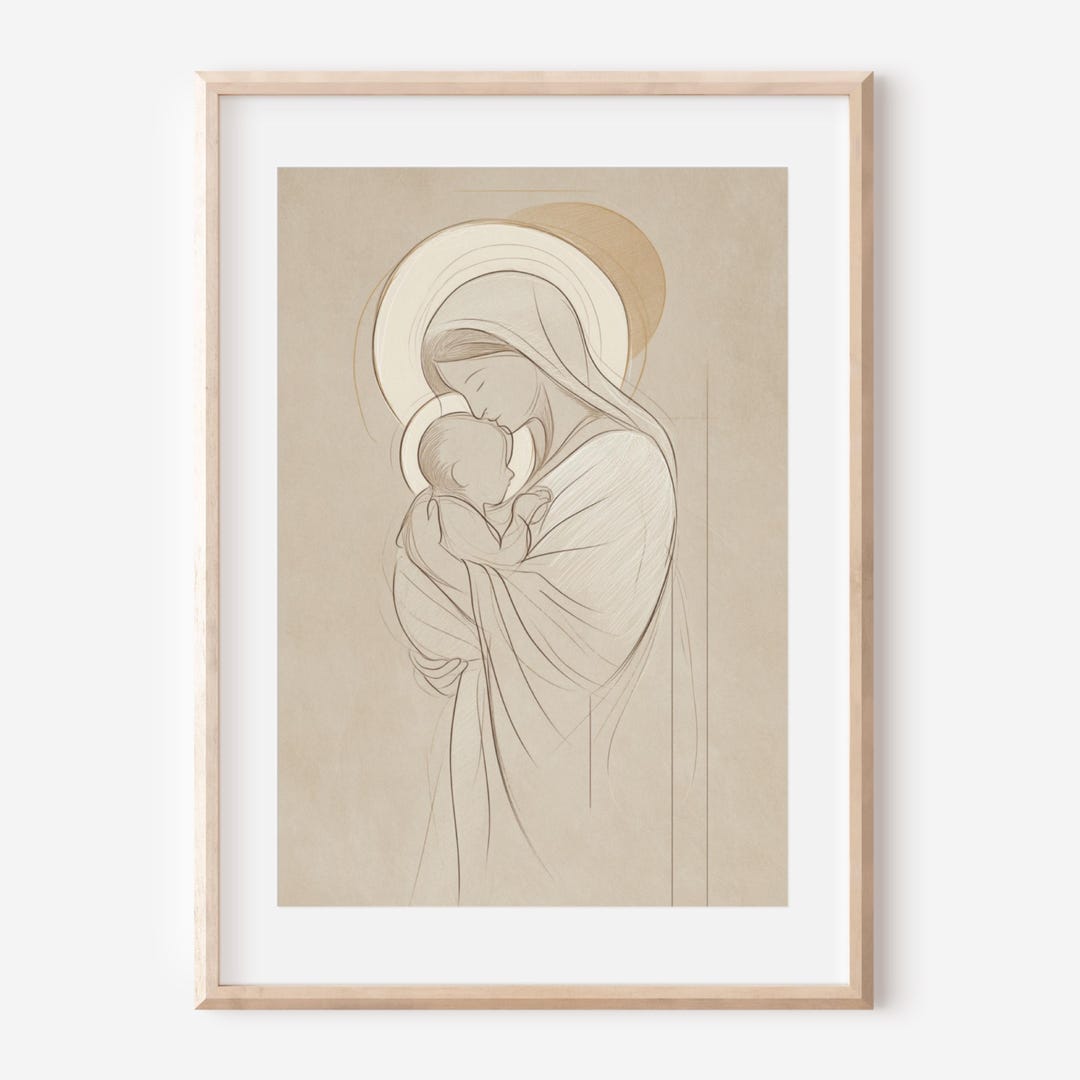 Blessed Virgin Mary Hugging Baby Jesus Printable Wall Art, Holy Family ...