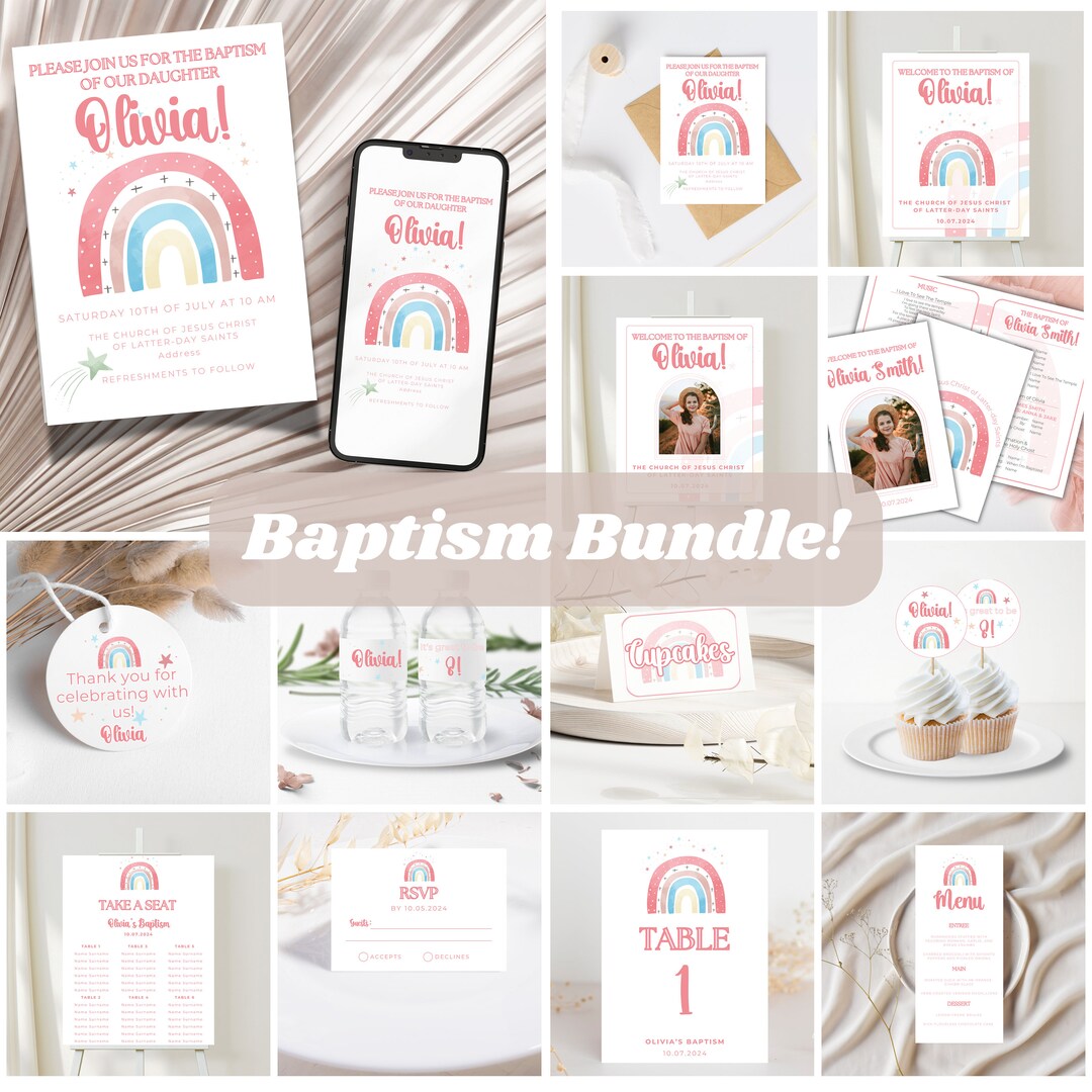 LDS Baptism Invitation Rainbow Bundle, Editable LDS Baptism Program ...