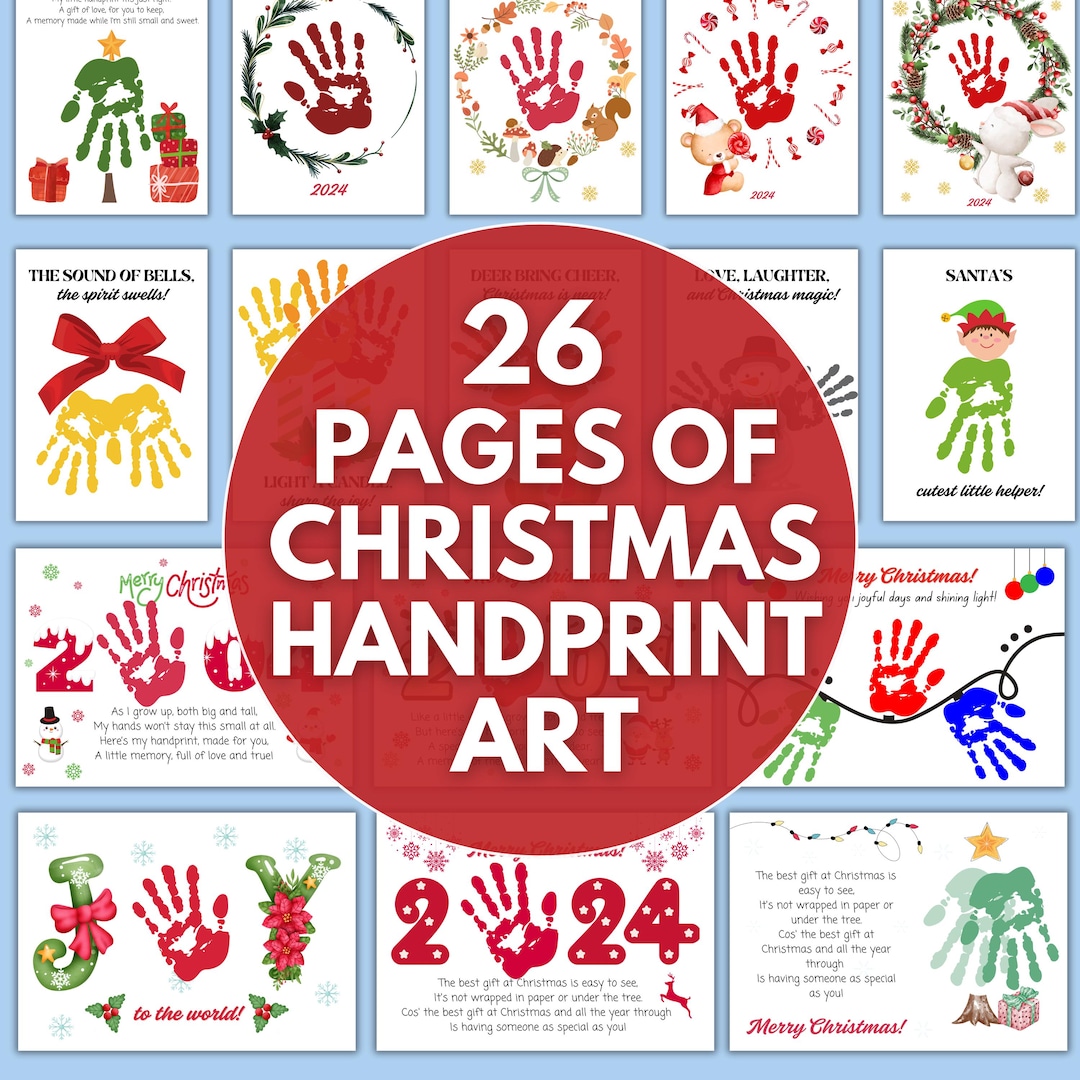 Christmas Handprint Art Printable Bundle, DIY Winter Holiday Keepsake ...