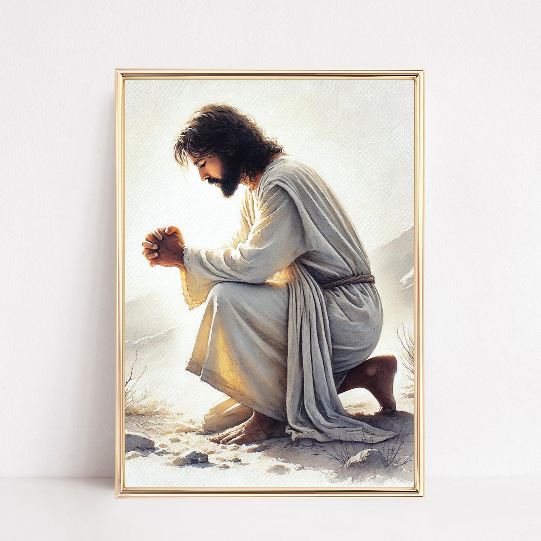 Jesus' Temptation in Wilderness Digital Print, Christ Praying Garden ...