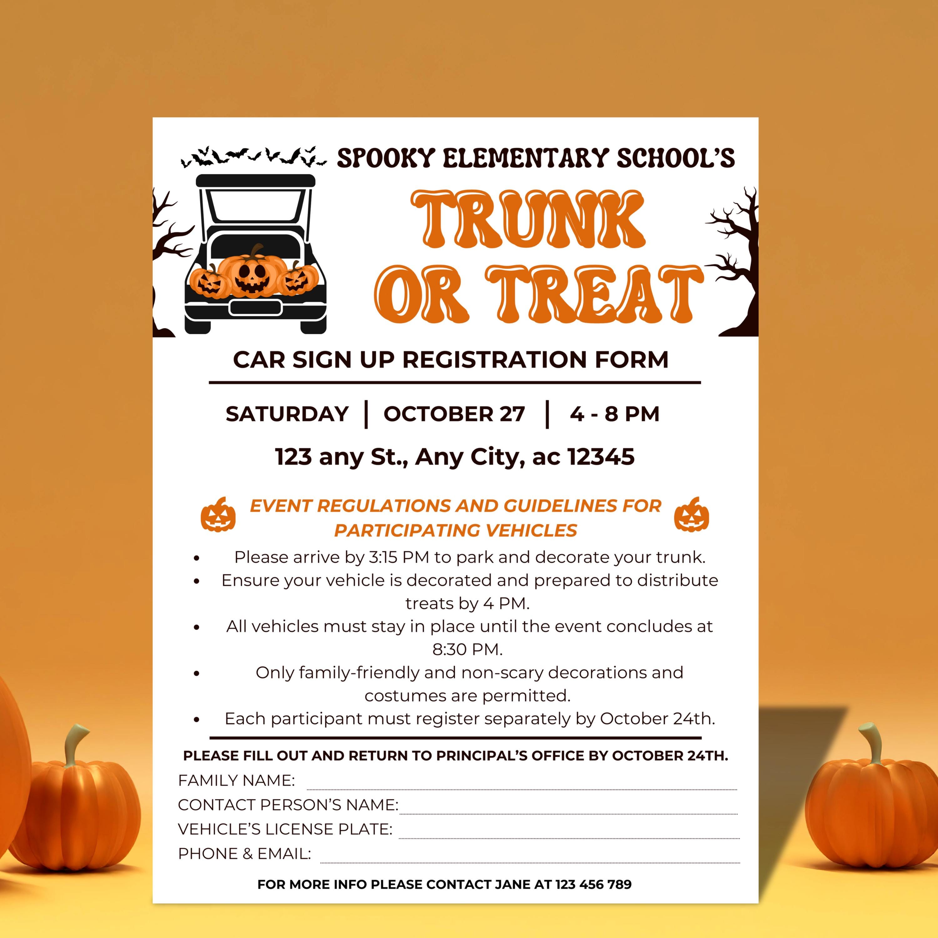 Editable Trunk or Treat Sign up Sheet Template, Printable Halloween ...