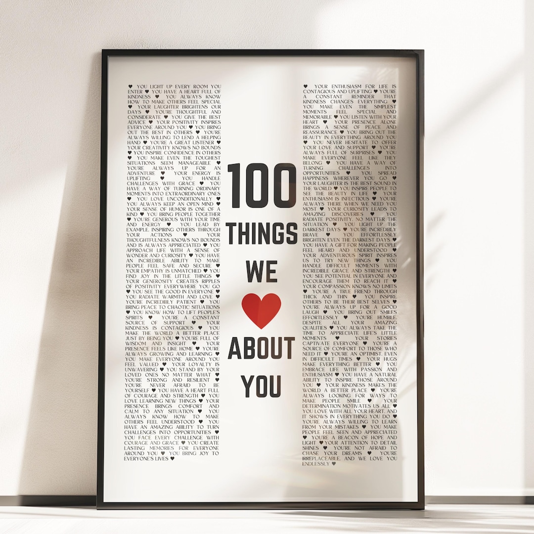 100th Birthday Gift Idea, 100 Things We Love About You Poster, Custom ...