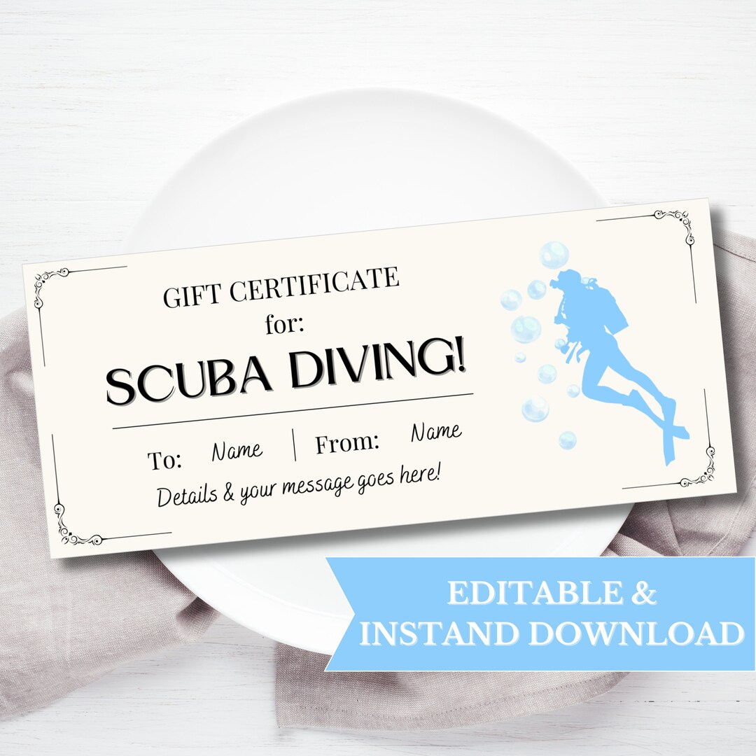 Editable Scuba Diving Gift Certificate Template, Underwater Adventure ...