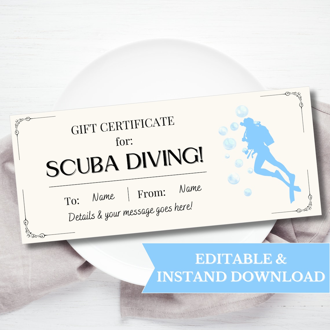Editable Scuba Diving Gift Certificate Template, Underwater Adventure ...