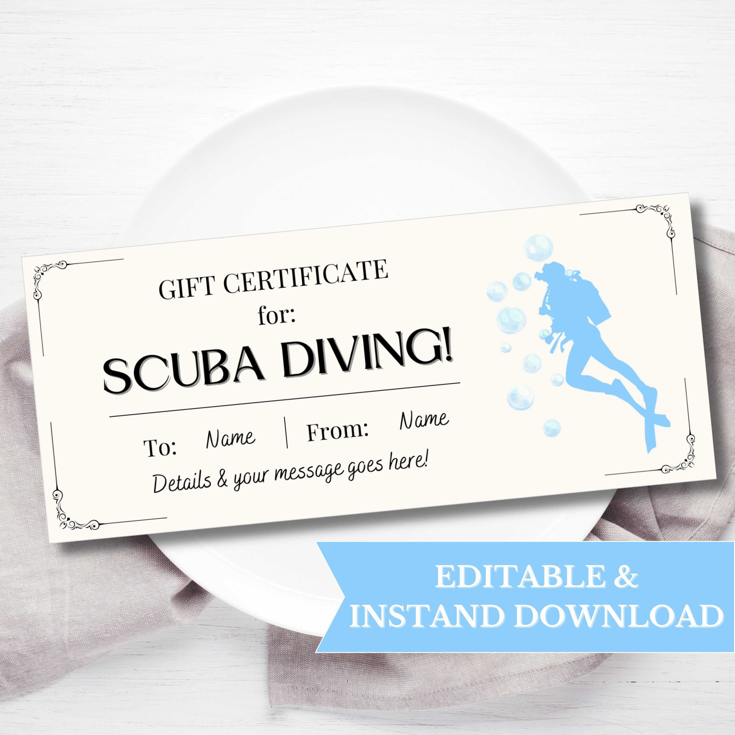 Editable Scuba Diving Gift Certificate Template, Underwater Adventure ...