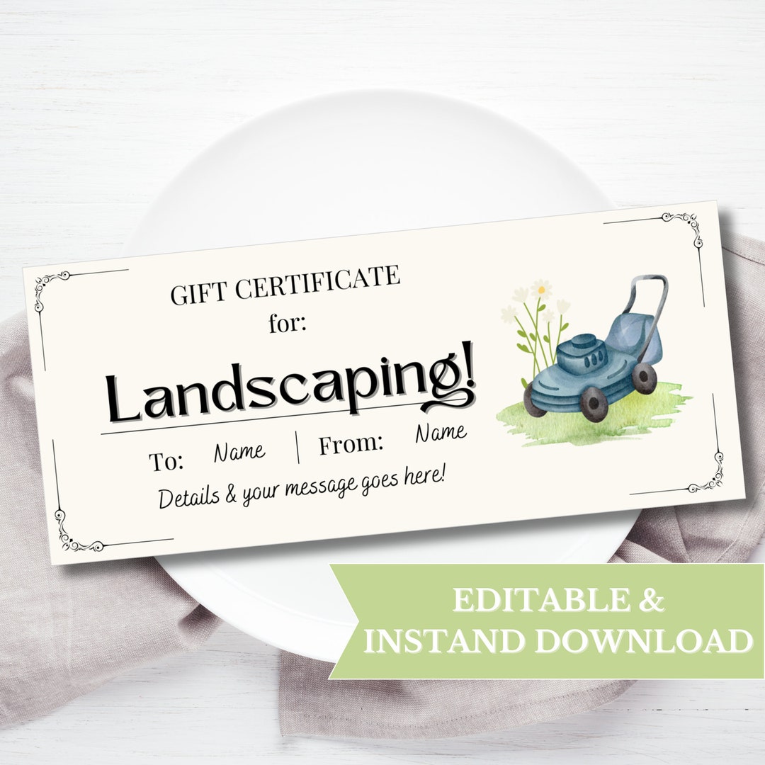 Landscaping Gift Voucher Printable, Lanscaper Gift Certificate Template ...