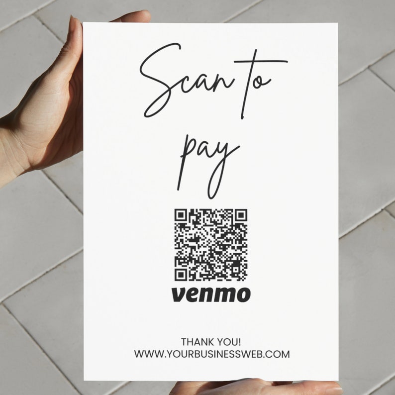 Editable Venmo QR Code Sign Scan to Pay, Custom Venmo Pay Sign Canva ...
