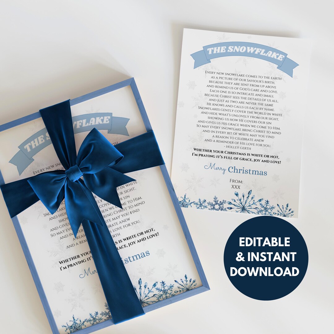 Editable Christmas Snowflake Poem Gift Tag, LDS Religious Holiday Tag ...