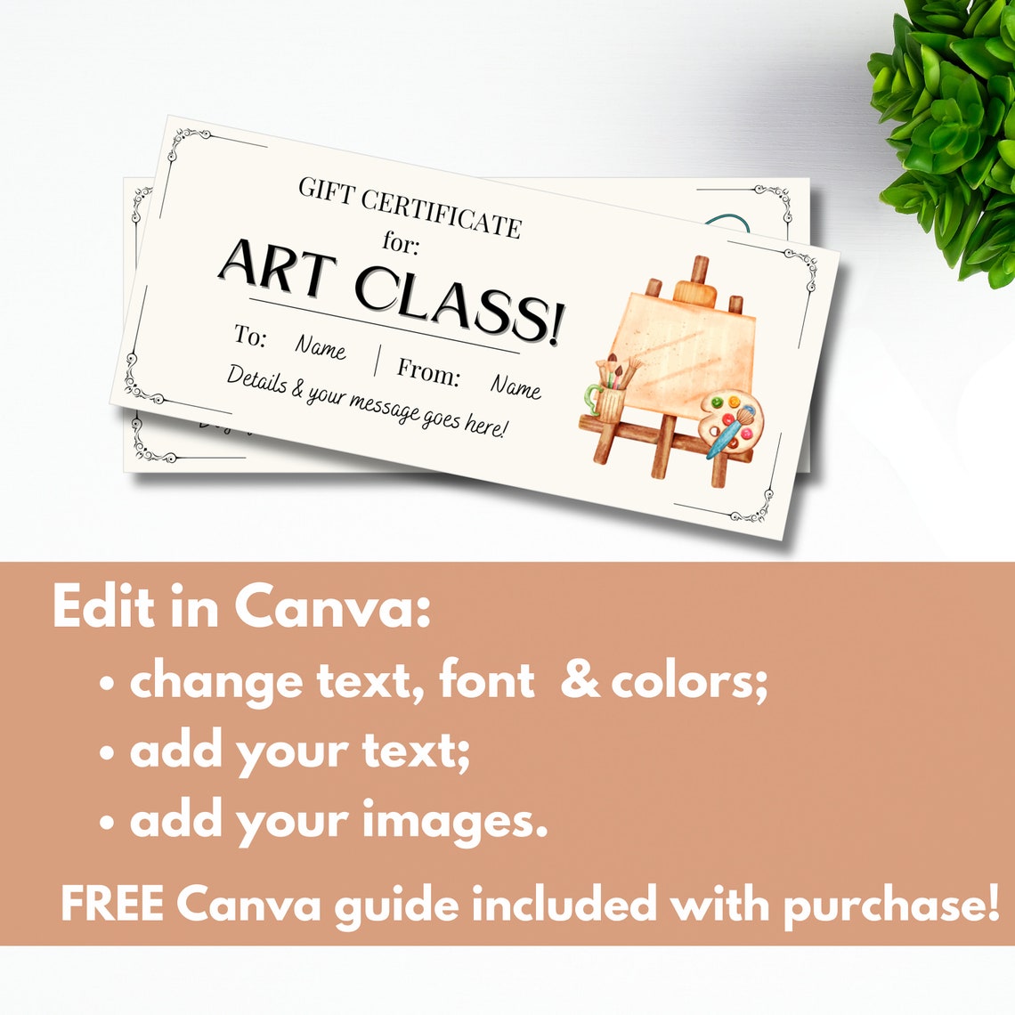 Art Class Gift Certificate Template, Art Lesson Voucher Printable ...