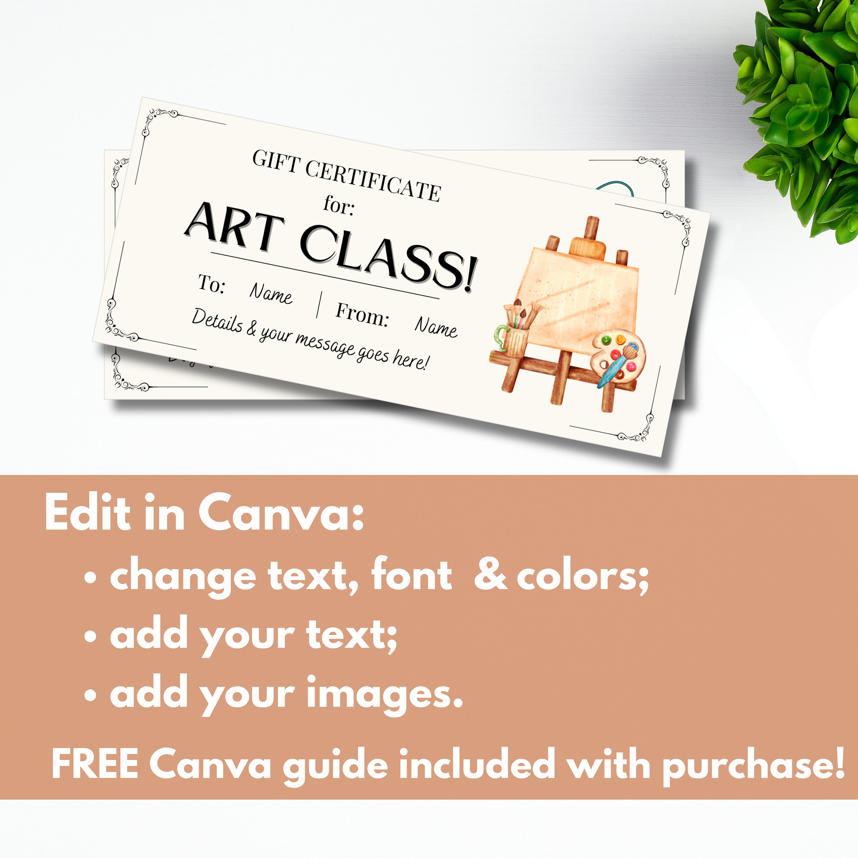 Art Class Gift Certificate Template, Art Lesson Voucher Printable ...