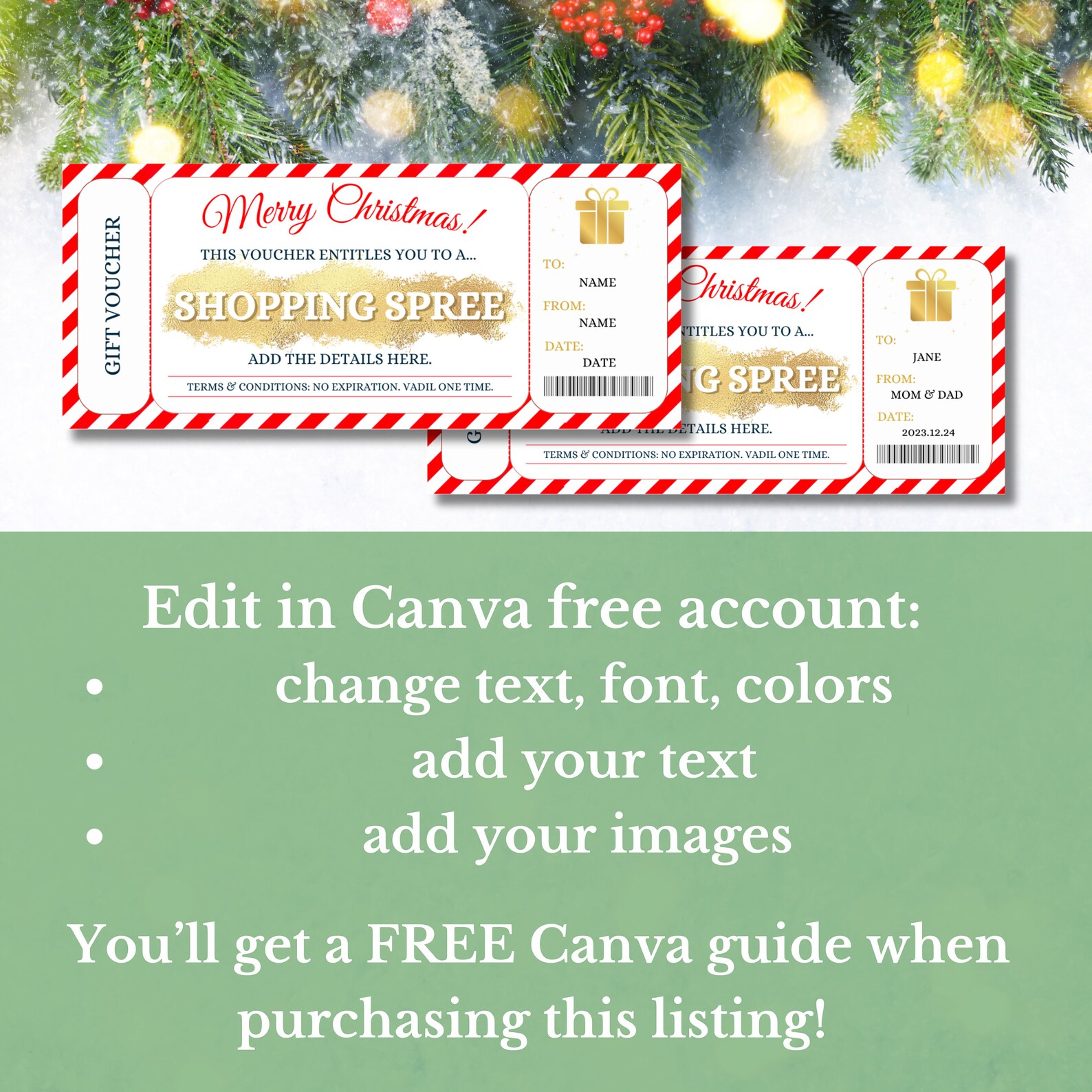 Christmas Shopping Spree Card Printable Voucher Template - Etsy