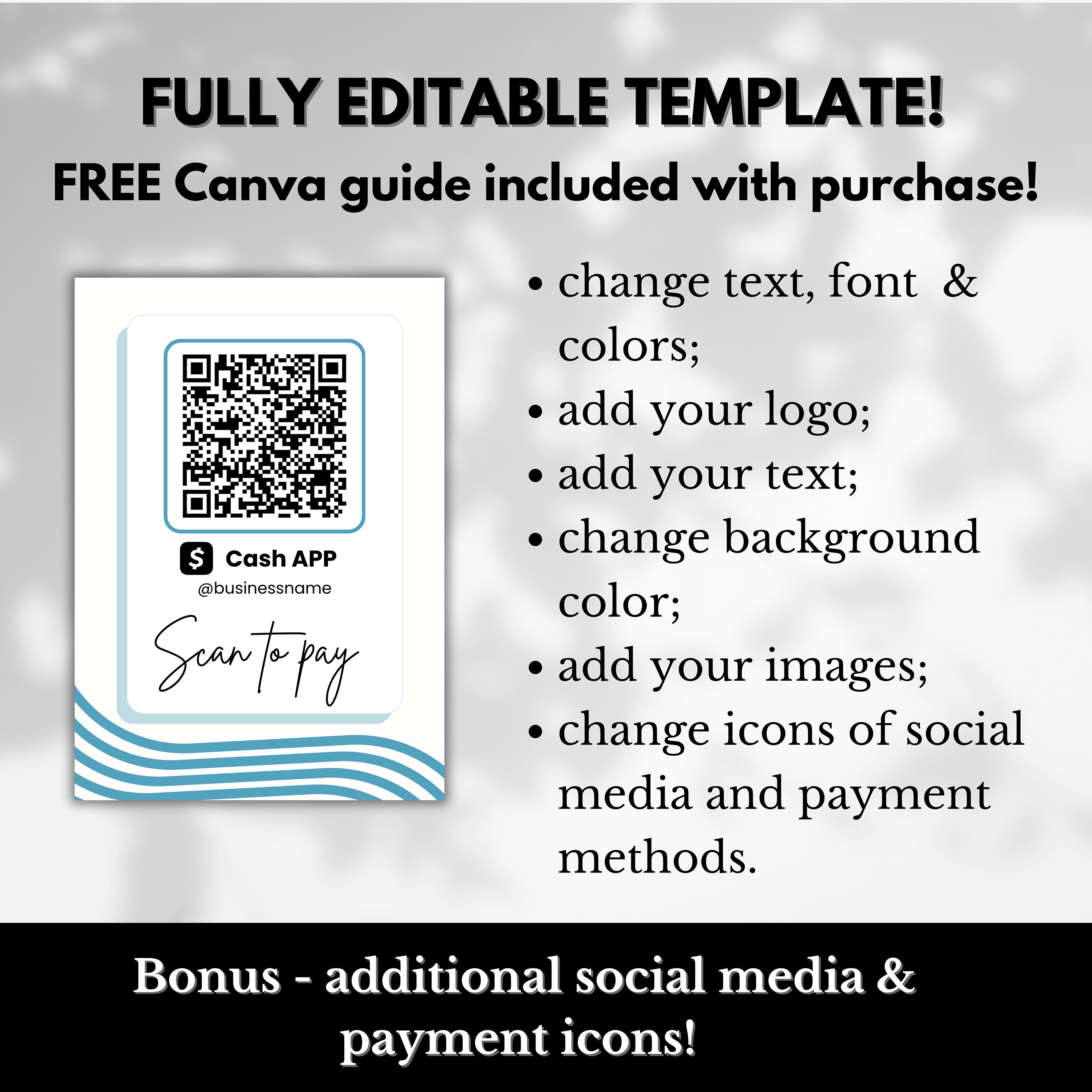 Cashapp Printable Payment Sign, QR Code Sign, Scan to Pay Template ...