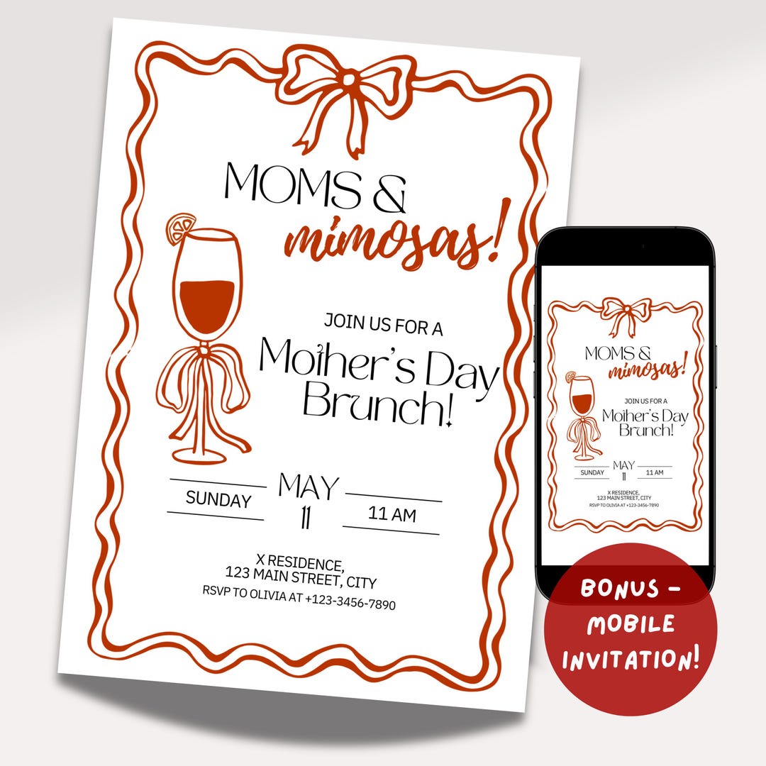 Moms and Mimosas Mother's Day Brunch Invitation, Mom's Day Flyer ...