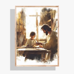 St. Joseph Teaching Jesus in the Carpenter's Shop Painting, Cristian ...