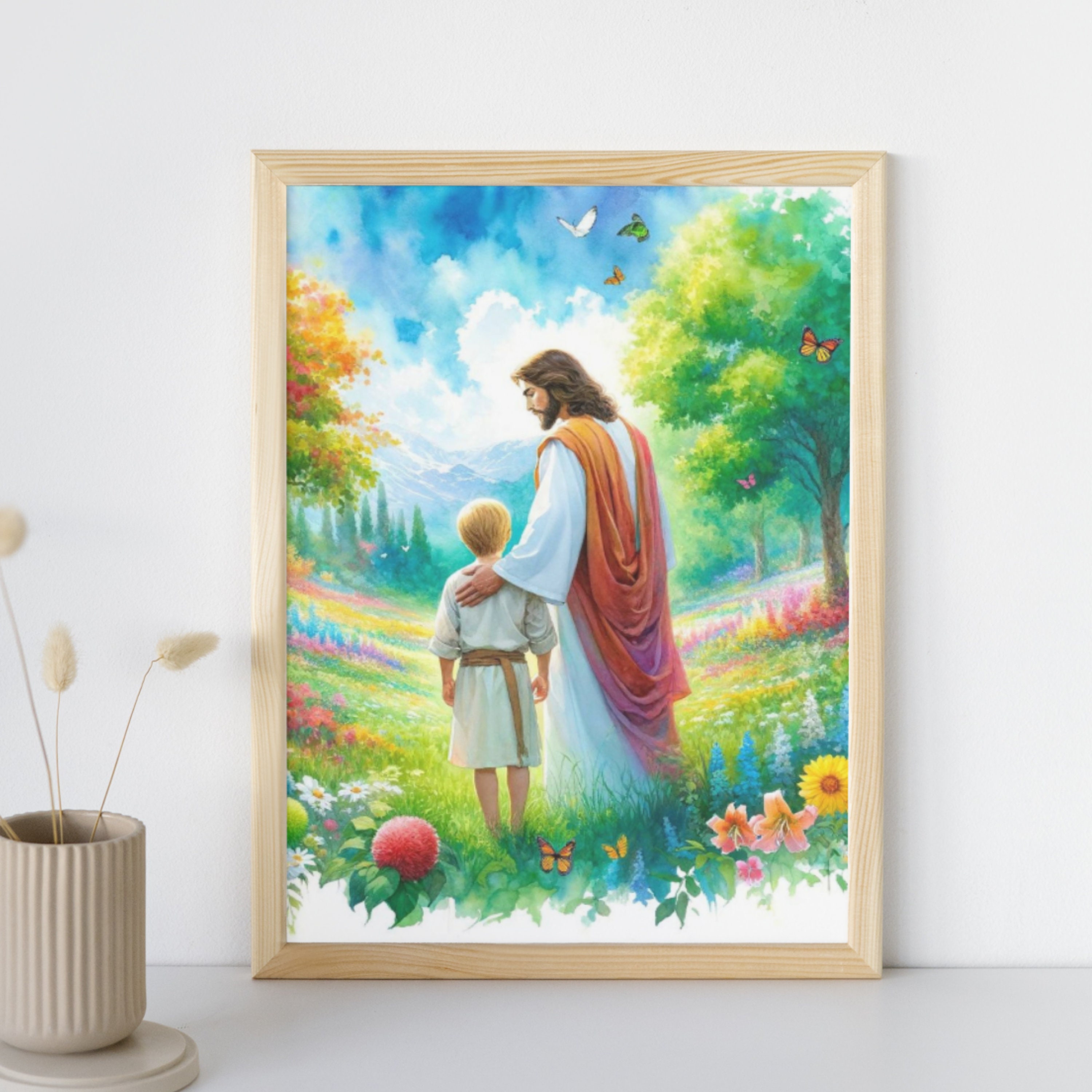 Jesus Walking With Boy Watercolor LDS Baptism Gift Wall Art Print, I ...