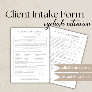 Lash Tech Client Intake Form Template, Editable Eyelashes Extension ...
