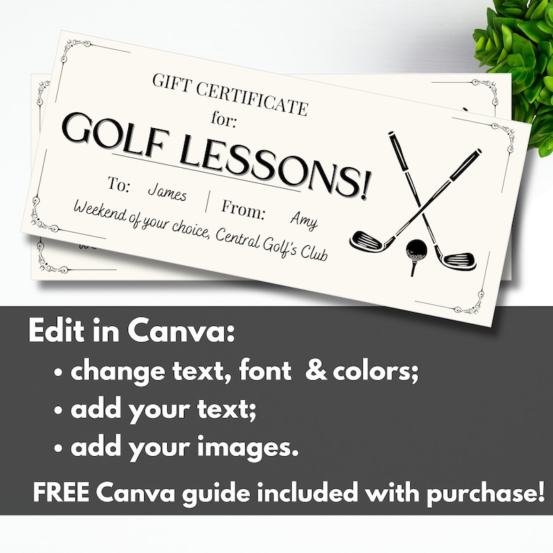 Custom Golf Lessons Ticket Voucher Printable, Surprise Golf Gift ...