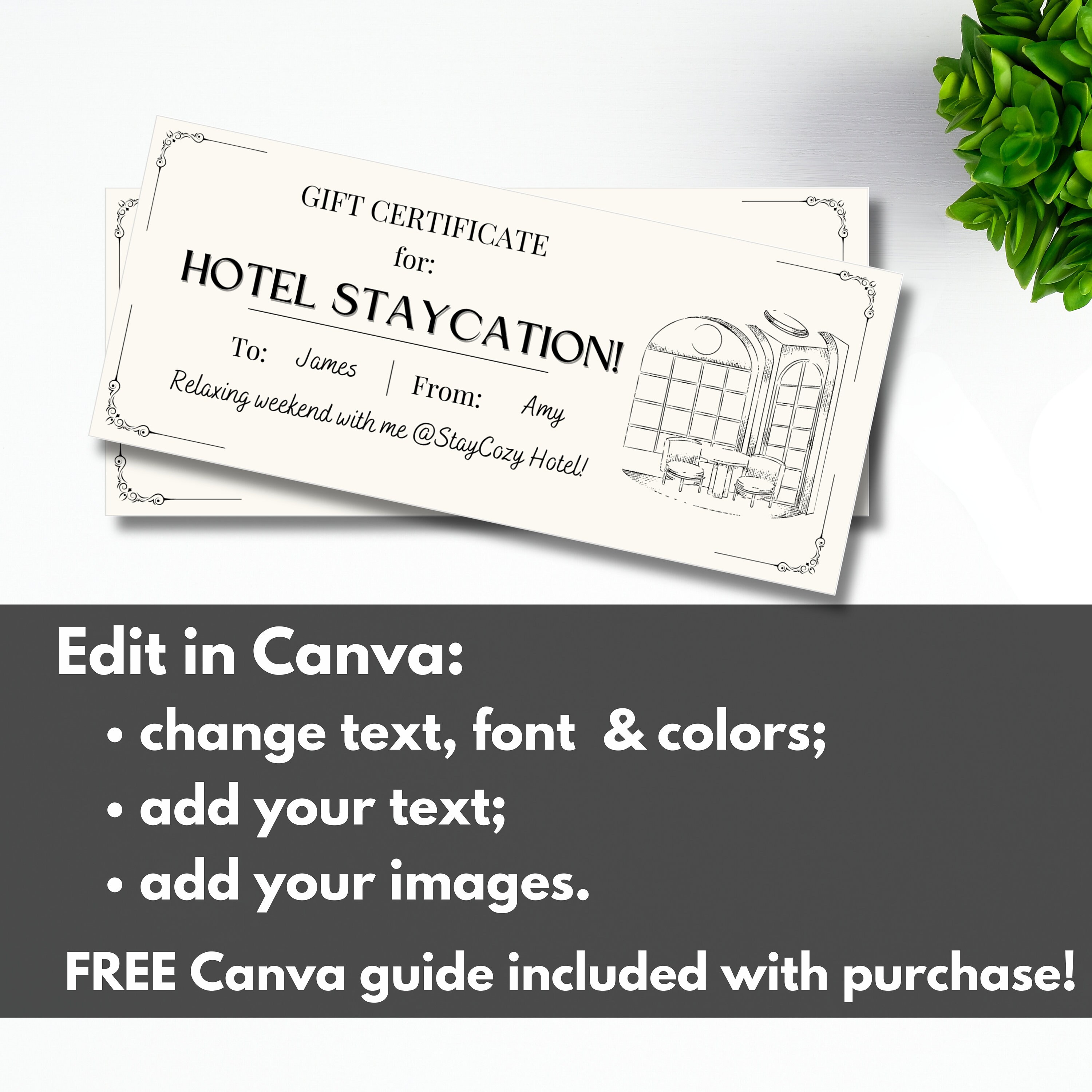 Hotel Staycation Gift Coupon Template, Anniversary Gift Certificate ...