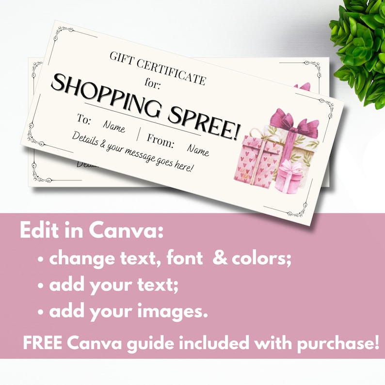 Editable Shopping Spree Gift Voucher Printable Template, Surprise ...