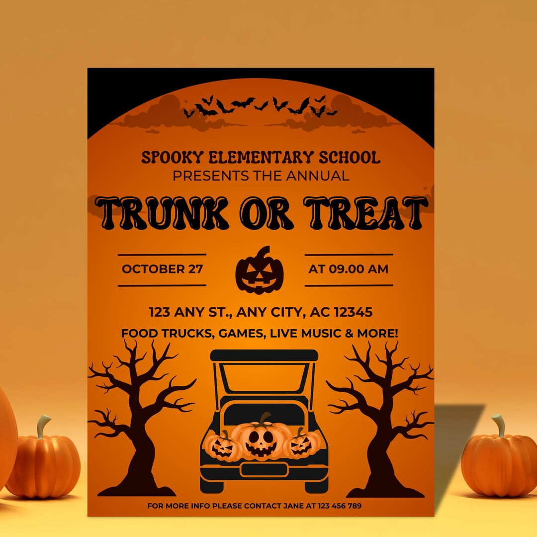 EDITABLE Halloween Trunk or Treat Flyer Template, Community Party Event ...