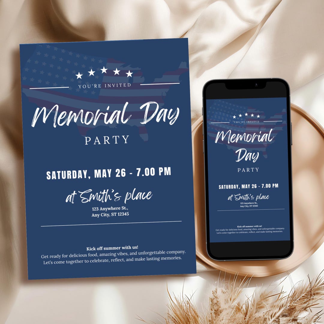 Editable Memorial Day Invitation, BBQ Cookout Evite, Mobile Invite ...