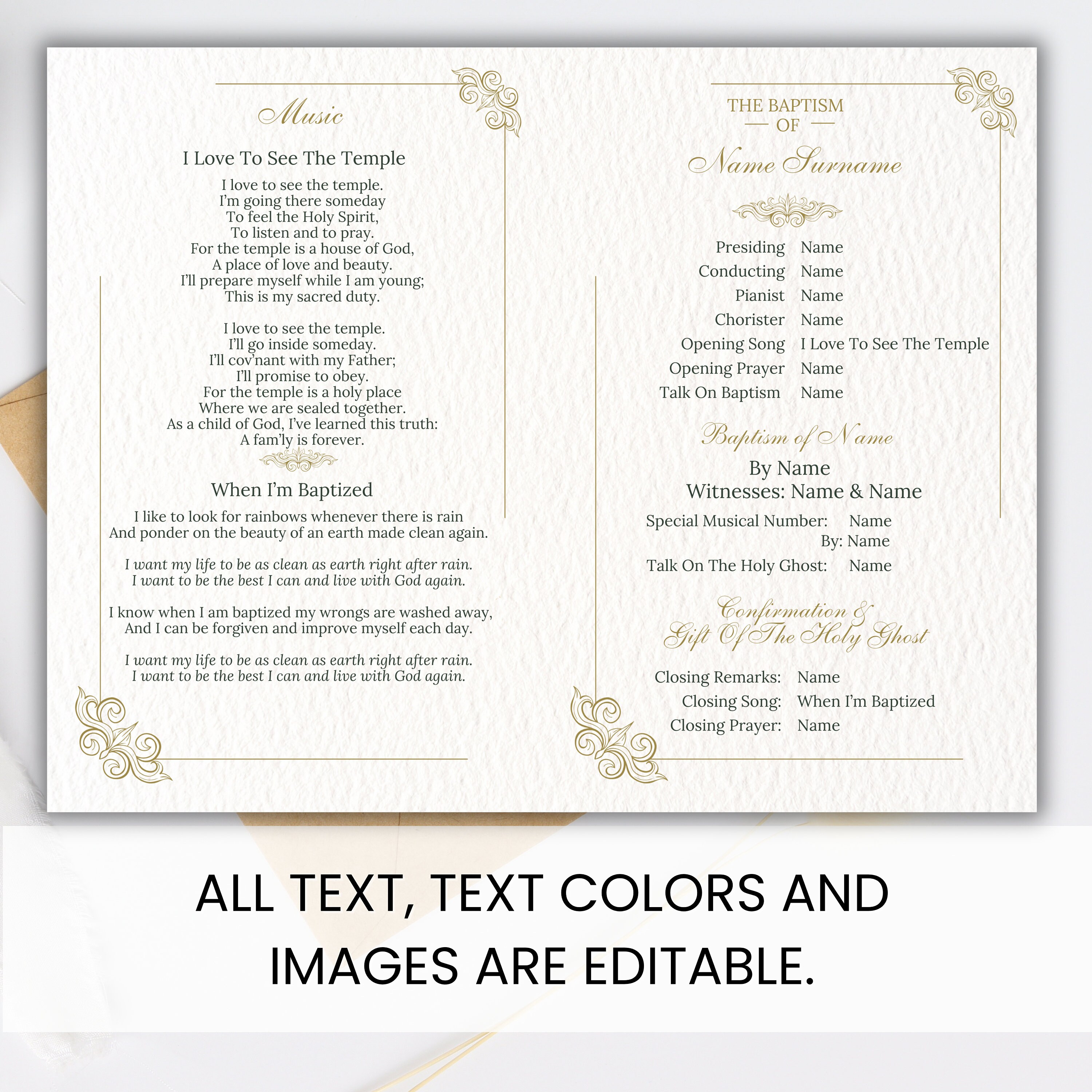 LDS Baptism Program Template Girl or Boy, Personalized Baptism Ceremony ...