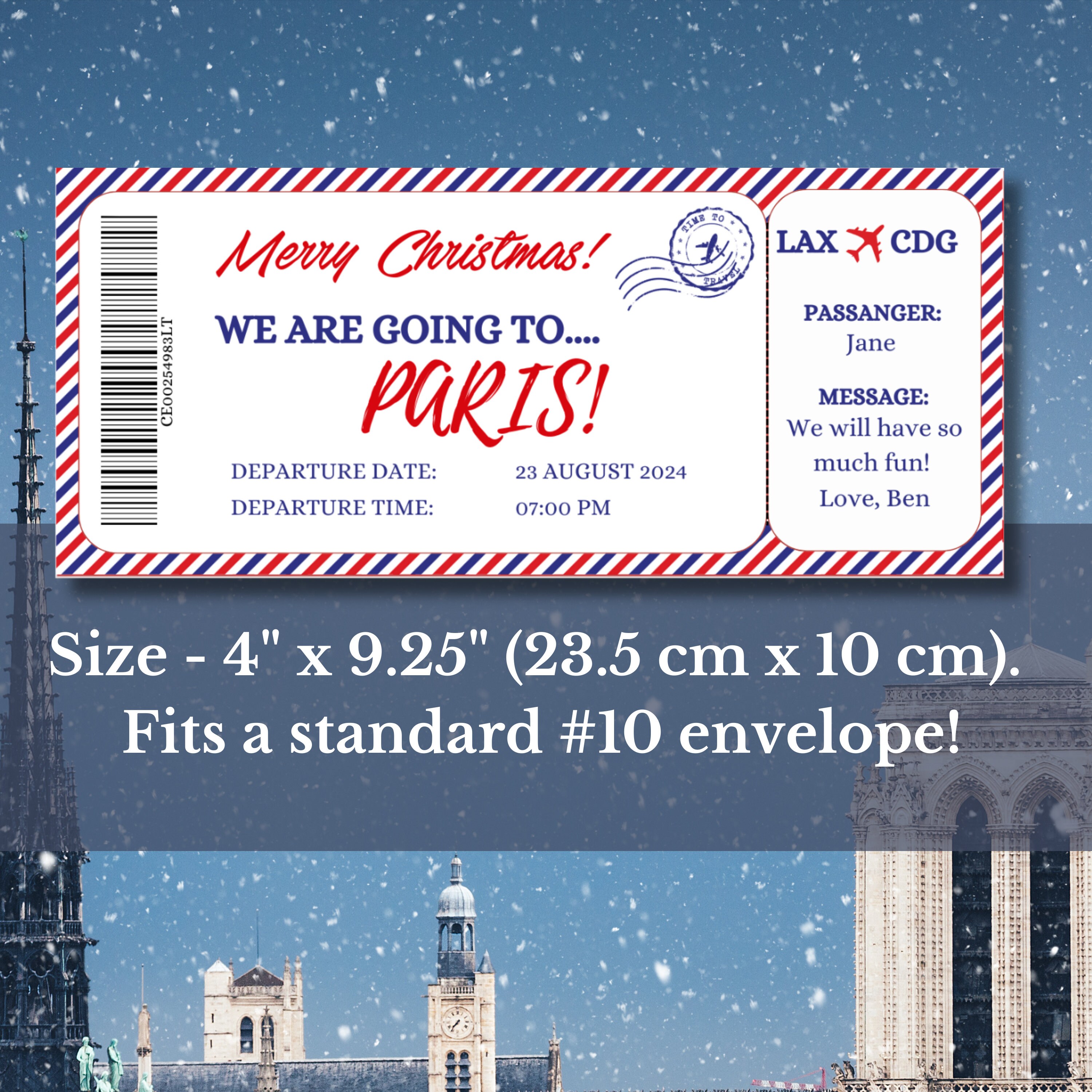 Paris Boarding Pass Editable Ticket, Christmas Surprise, Paris Gift ...