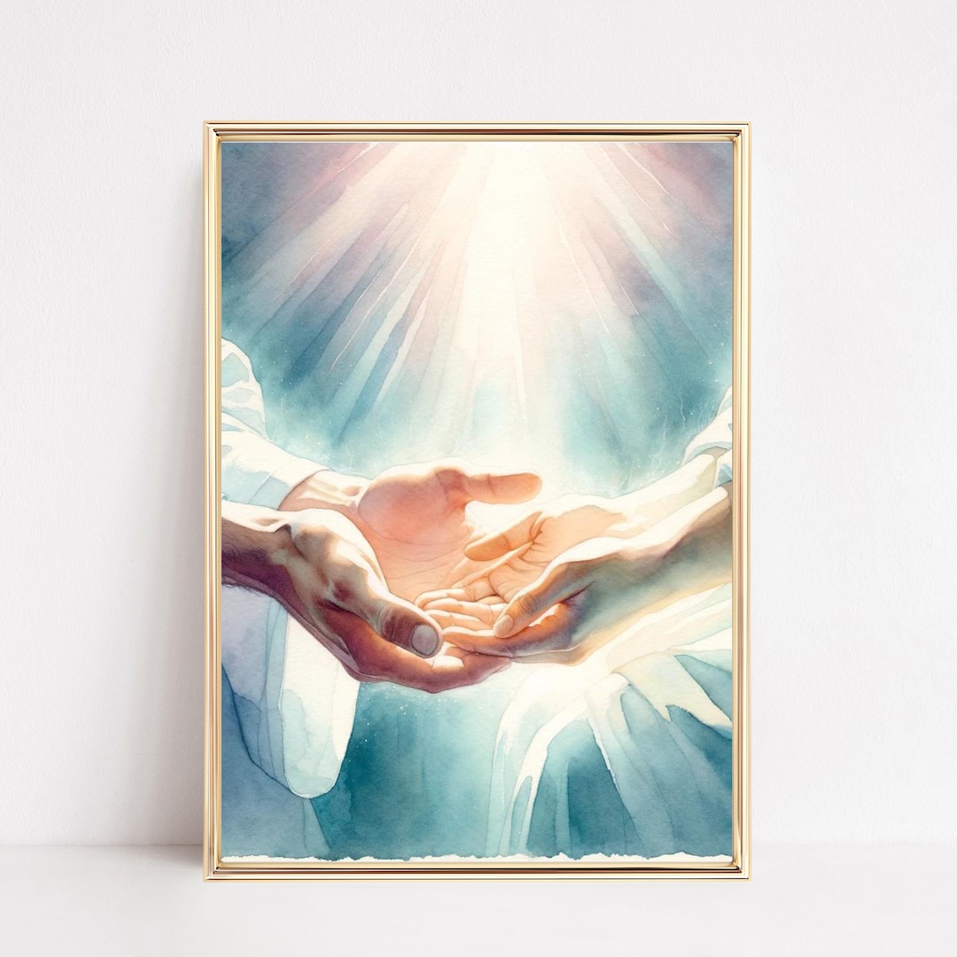 Jesus Christ Healing Hands Watercolor Print, Jesus Holding Hand Grief ...