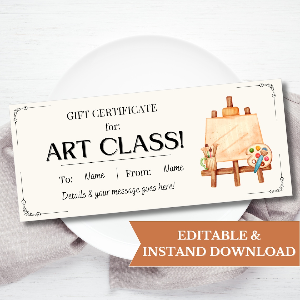 Art Class Gift Certificate Template, Art Lesson Voucher Printable ...