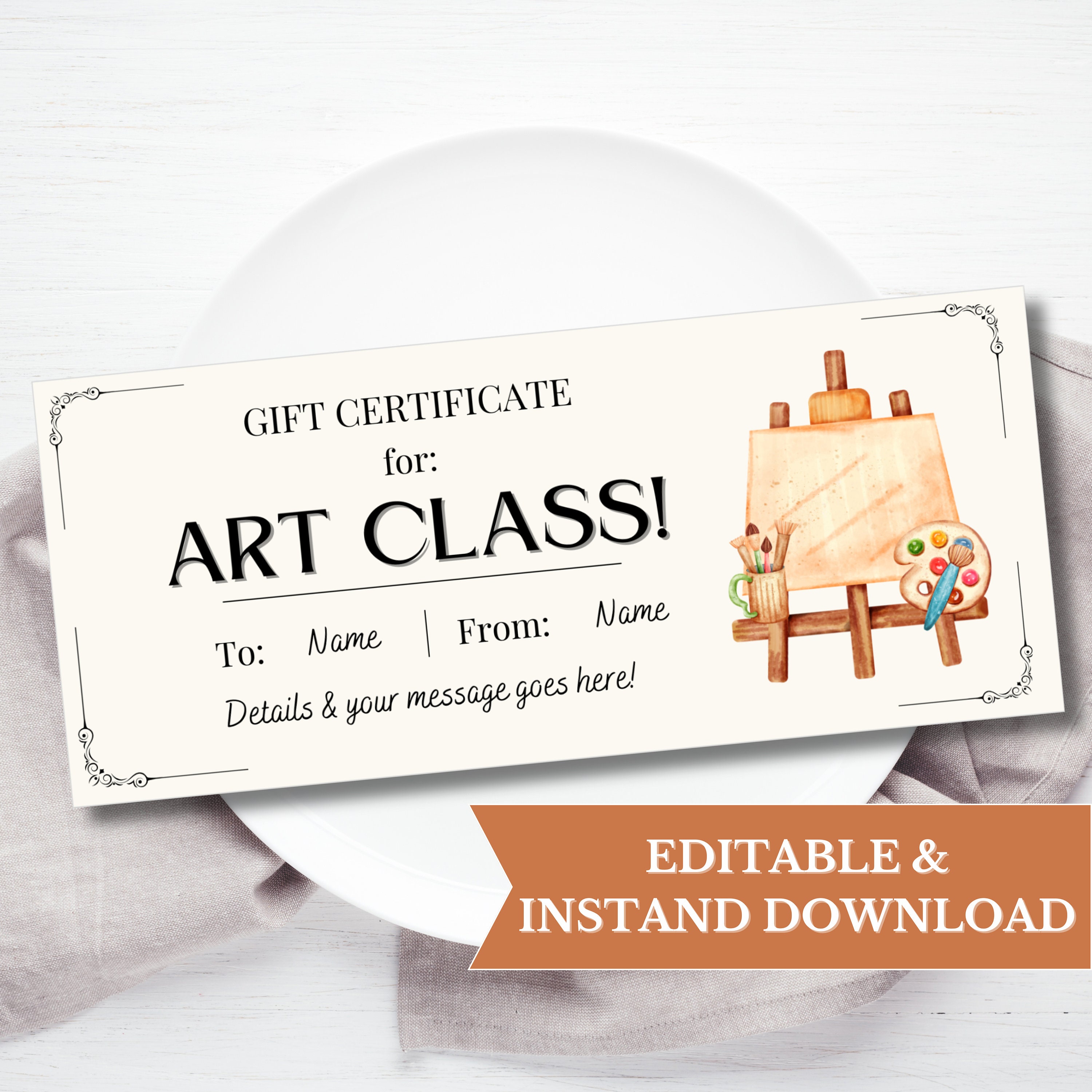Art Class Gift Certificate Template, Art Lesson Voucher Printable ...