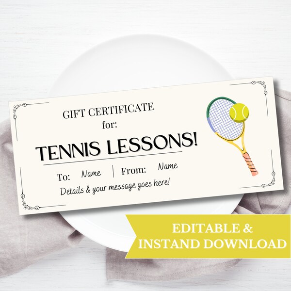 Tennis Lesson Gift Certificate - 60+ Gift Ideas for 2025