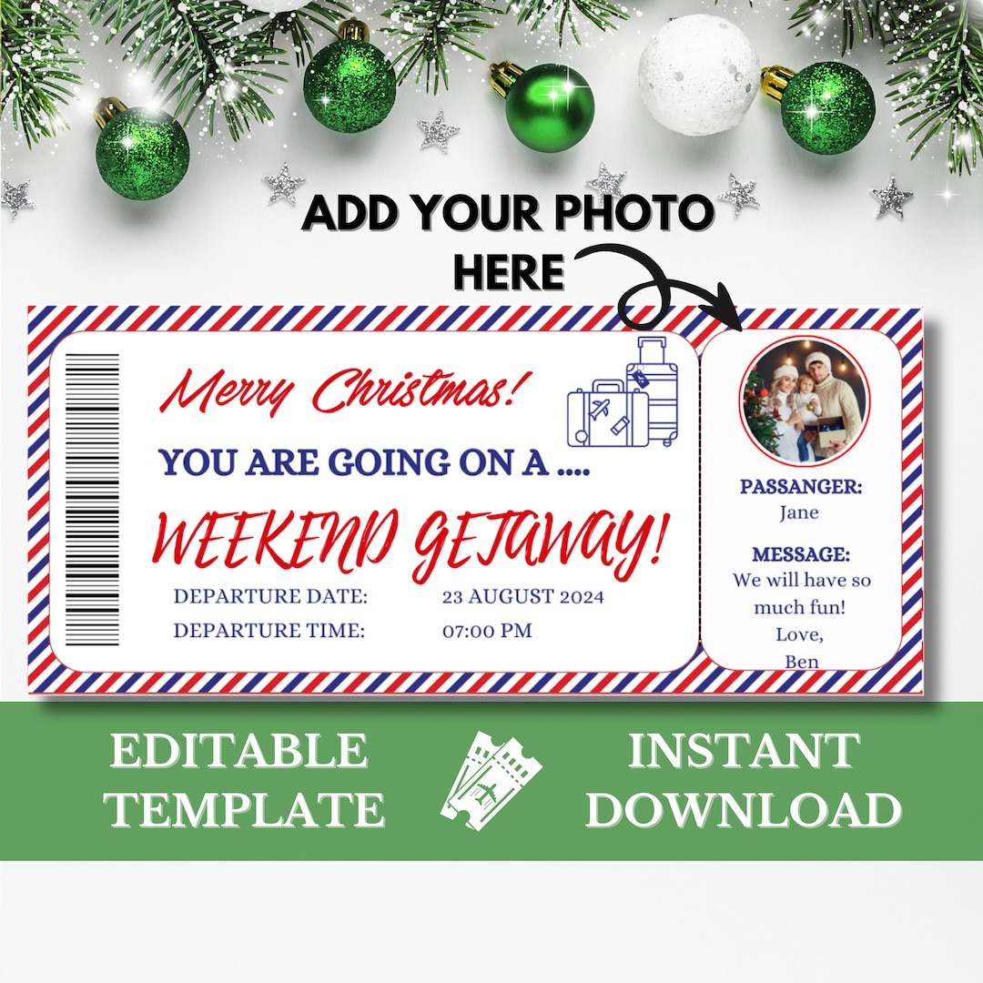 Christmas Weekend Getaway Gift Coupon Template, Weekend Away Voucher ...