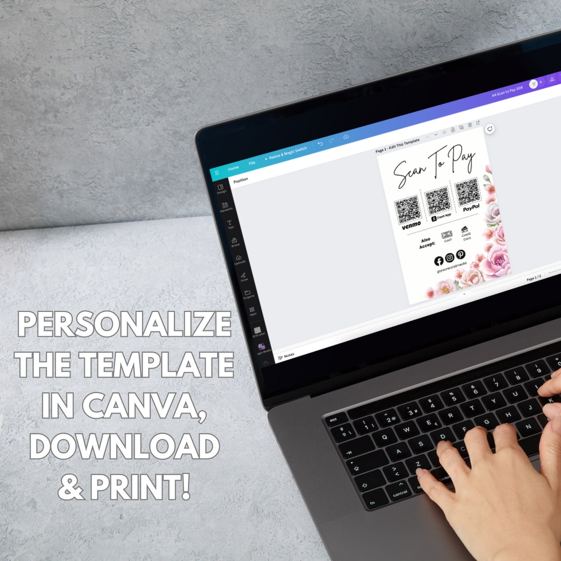 Floral Editable Scan to Pay Template, Flower Shop Small Business ...