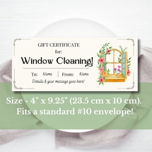 Window Cleaning Gift Voucher Printable, Glass Cleaning Gift Certificate, Professional Window ...
