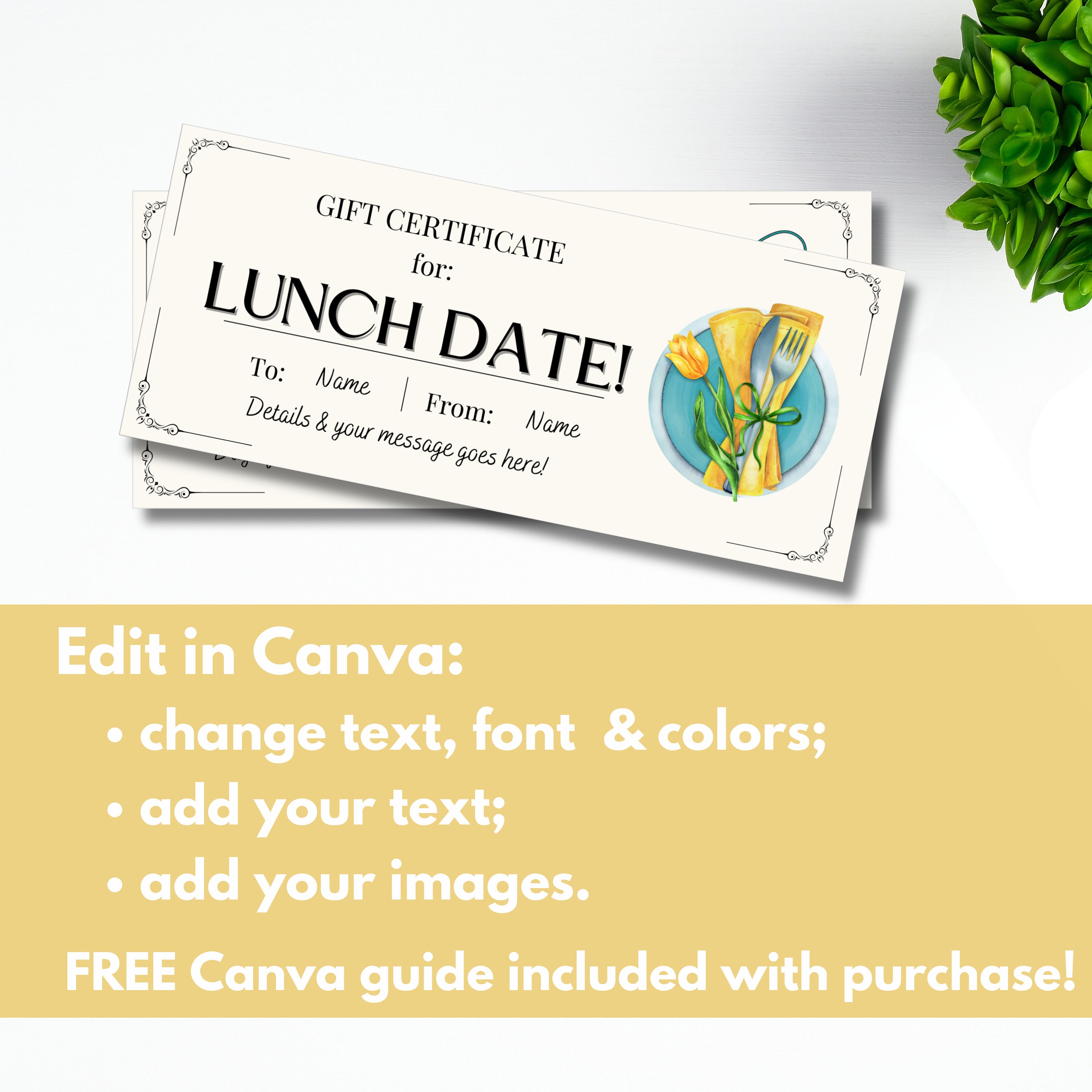 Editable Lunch Date Gift Certificate Template, Romantic Meal Voucher ...