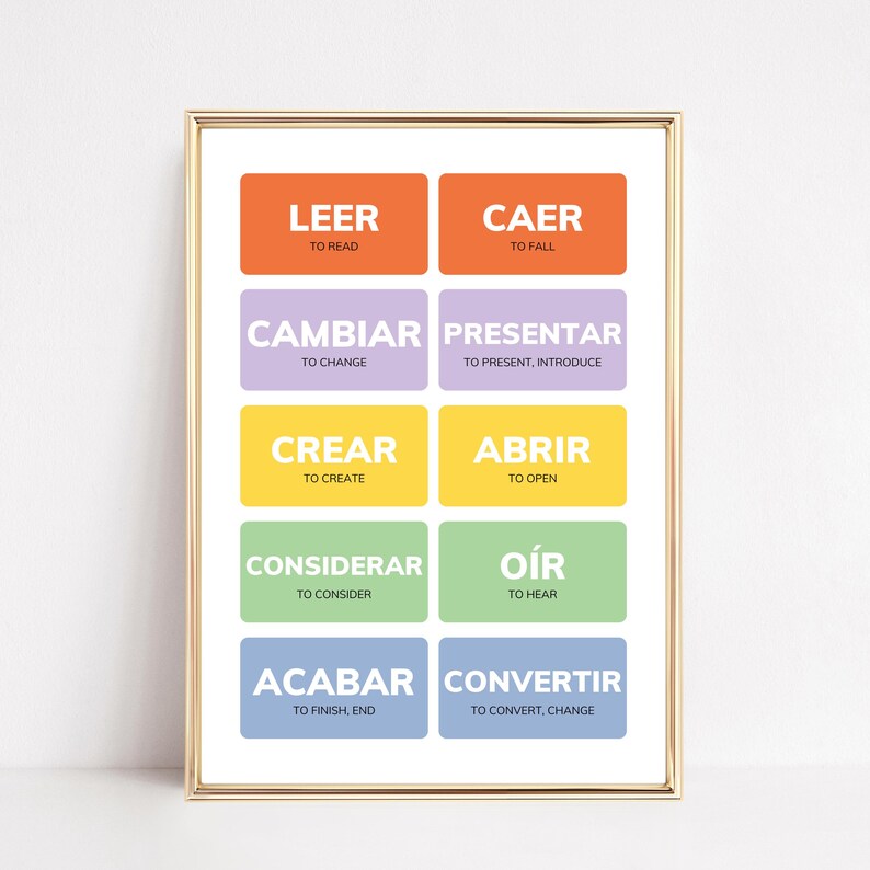 Tabla de verbos en español: 100 verbos en español más usados, regalo ...