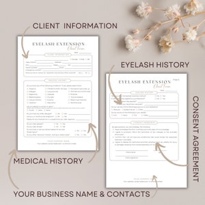 Lash Tech Client Intake Form Template, Editable Eyelashes Extension ...