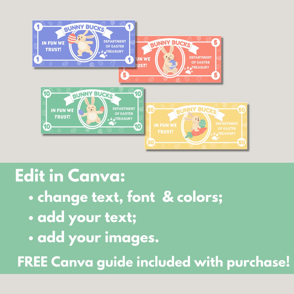 Easter Printable Bunny Bucks, Egg Filler, Token Reward Money for Kids ...