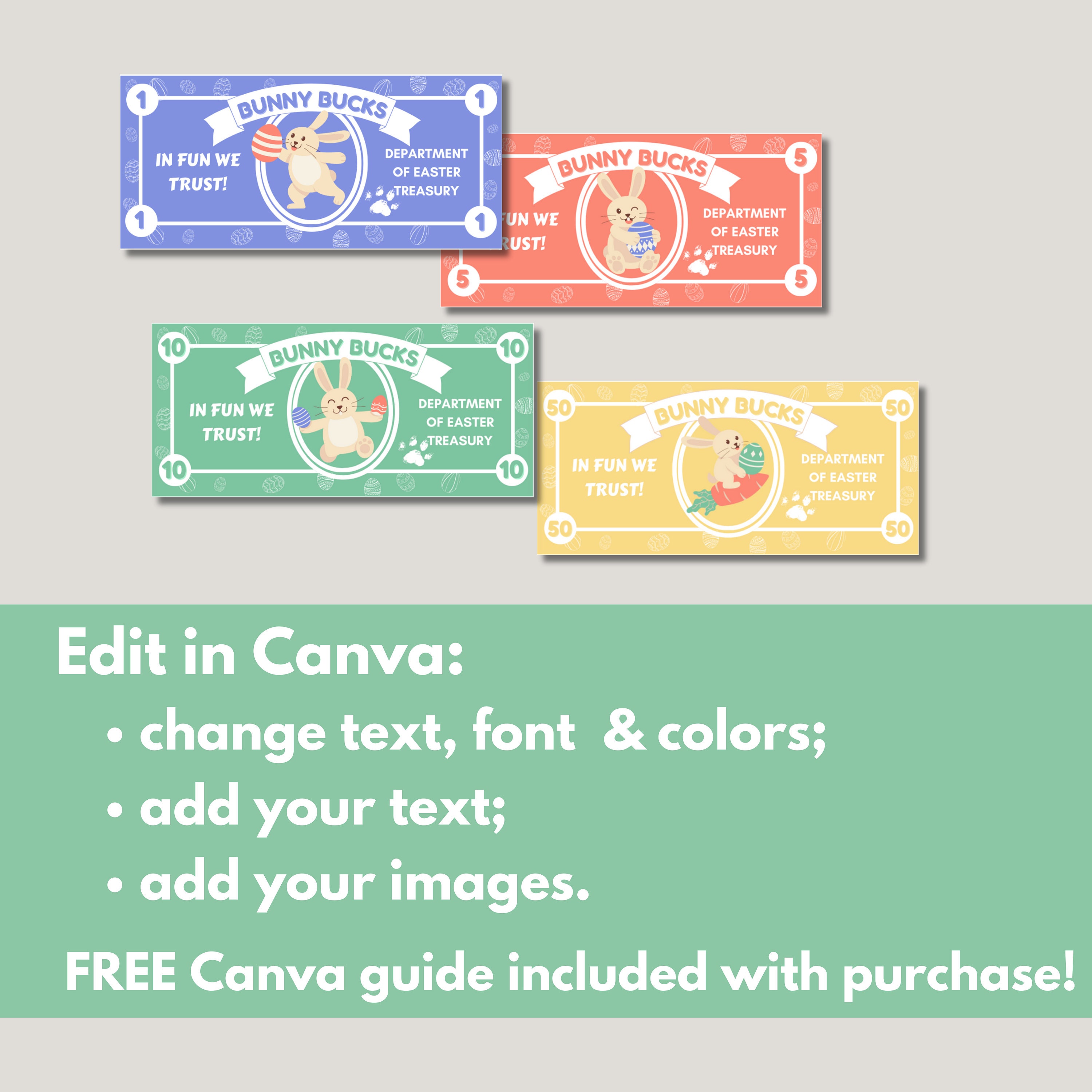 Easter Printable Bunny Bucks, Egg Filler, Token Reward Money for Kids ...