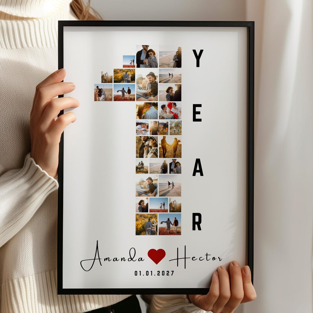 Custom 1 Year Anniversary Photo Collage Canva Template, Editable ...