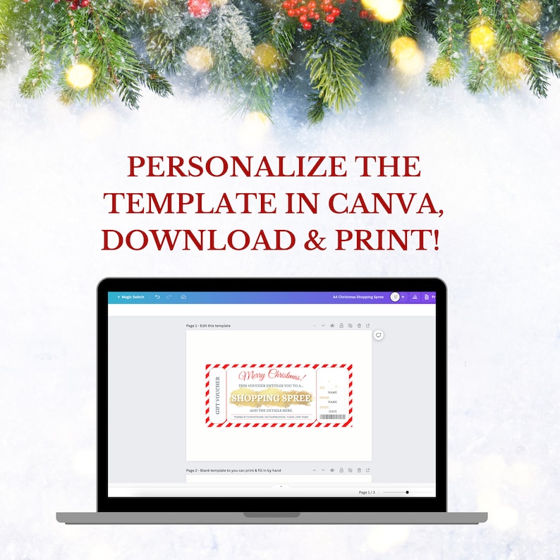 Christmas Shopping Spree Card Printable Voucher Template - Etsy