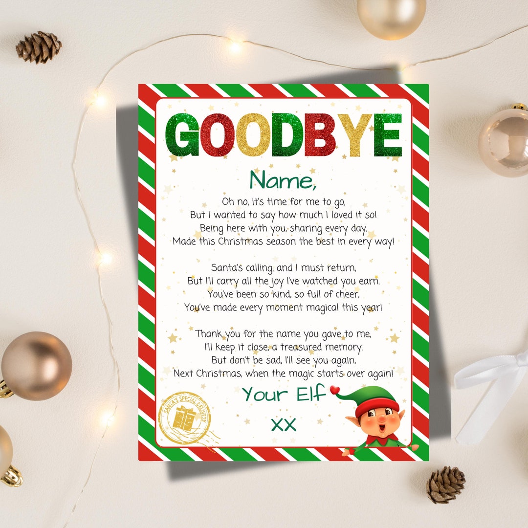 Editable Elf Goodbye Letter, Elf Departure Letter, Elf Farewell Letter ...