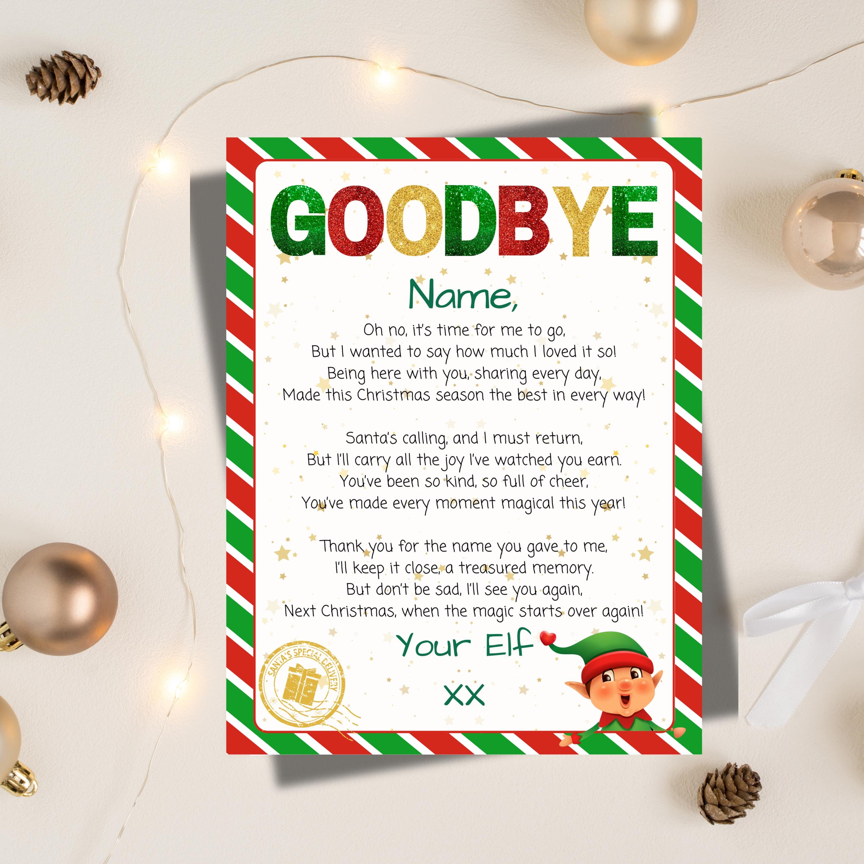 Editable Elf Goodbye Letter, Elf Departure Letter, Elf Farewell Letter ...